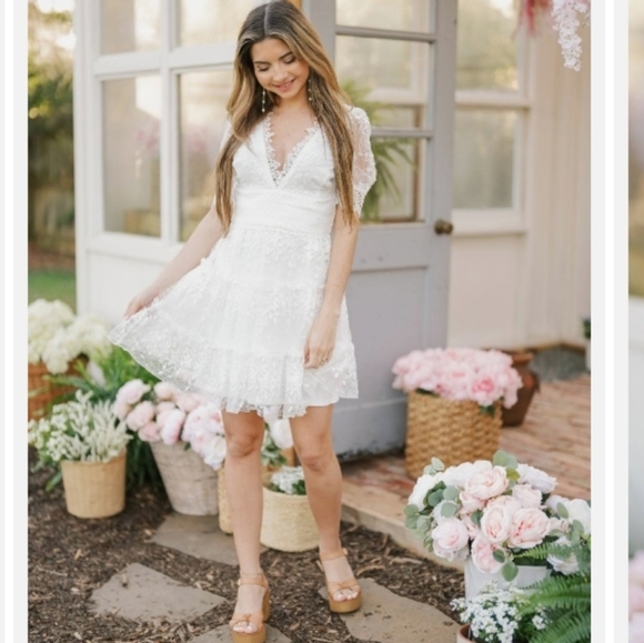 Lena | Dresses | Lena White Lace Tiered Bridle White Mini Dress | Poshmark